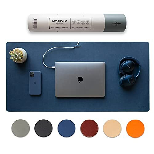 Nordik Leather Desk Mat Cable Organiser (Midnight Blue 89 X 43 cm ...