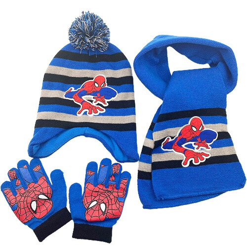 (C) 3-8 Years Kids Spiderman Winter Beanie Hat Pompom Knitted Hat Scarf ...