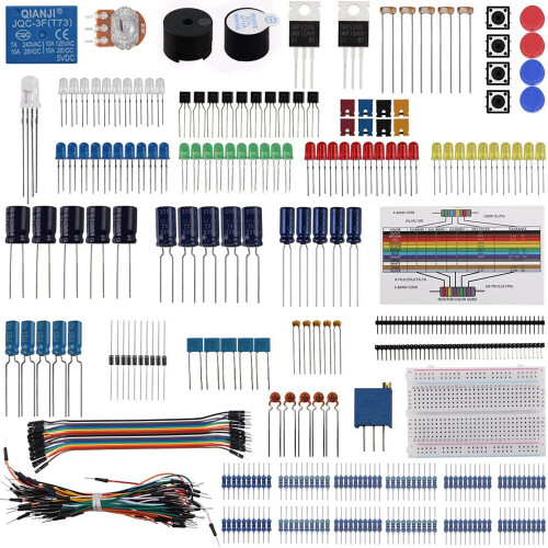 Electronic Component Base Fun Kit Bundle with Breadboard Cable Resistor Capacitor LED ...