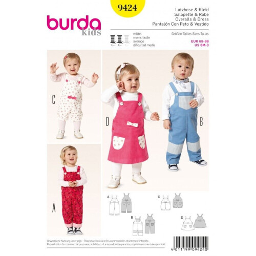 Burda Sewing Pattern 9424 Baby 6 Months - 3 Years Dresses, Dungarees on ...