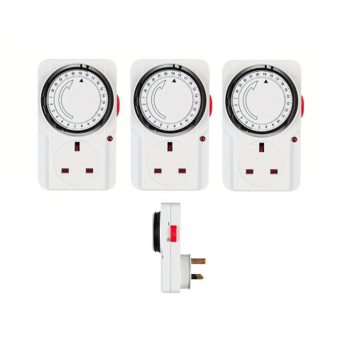 3x 24 Hour UK Timer Plugs Programmable 3 Pin Plug Max 3200W 15 Min-24H ...