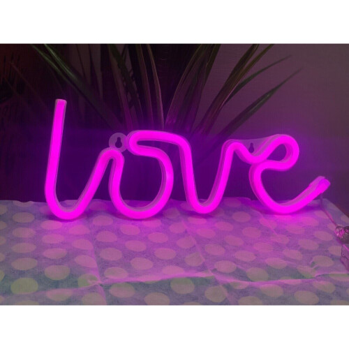 LOVE Light Hanging Stand Neon Pink LED Bedroom Home Nightlight Battery ...