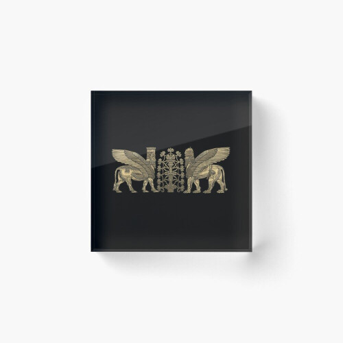 Acrylic Block Gold Assyrian Winged Lion and Winged Bull - Lumasi with ...