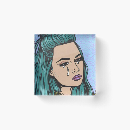 Acrylic Block Teal Tears - Crying Comic Pop Art Girl Cube Art Prints ...