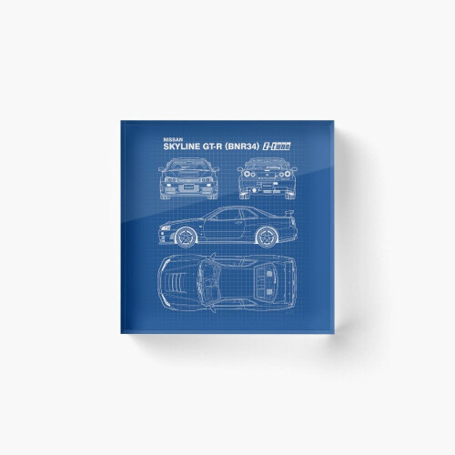 Acrylic Block Blueprint - Nissan Skyline GT-R (R34) Z-Tune (Blue) Cube ...
