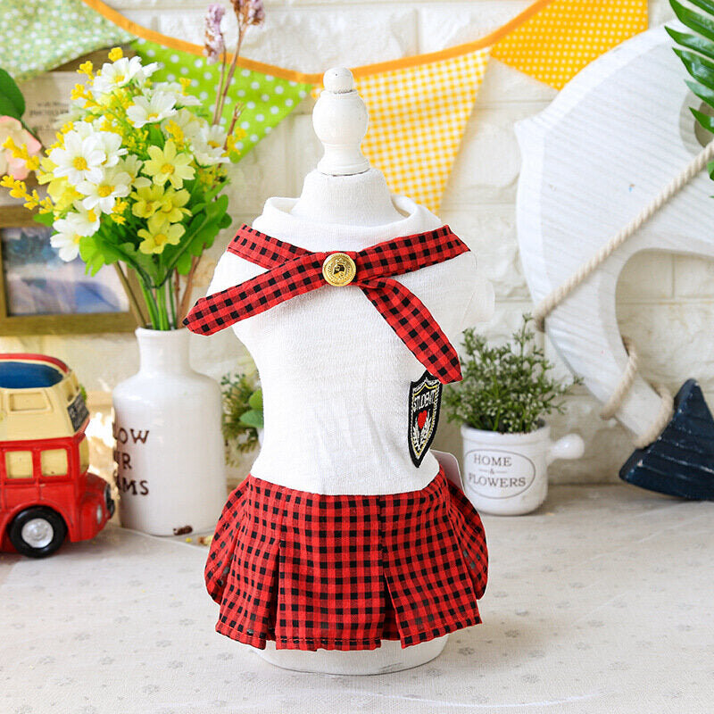 (Red, XS) Summer Pet skirts for Small Size Dogs With Gold Buckle Plaid ...