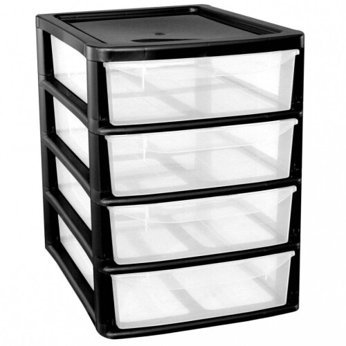 PLASTIC STORAGE DRAWERS 4 TOWER A4 SLIM BLACK on OnBuy