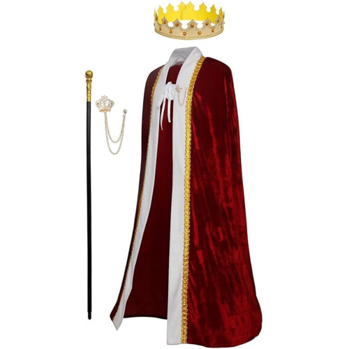Medium Adult King Costume Set King Robe Cape Queen Costume Crown