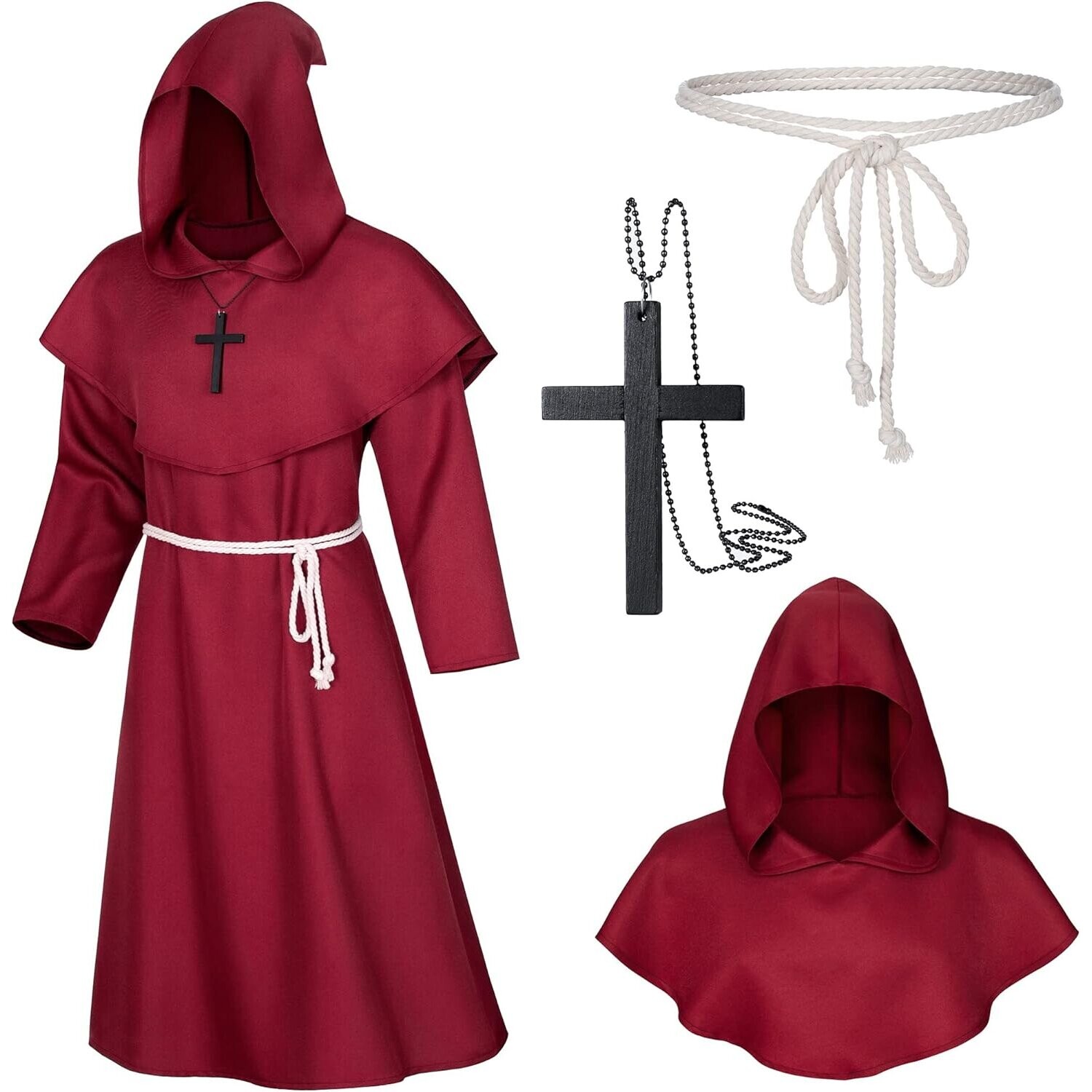 (Red, Large) REVENGERS Medieval Renaissance Monk Friar Priest Wizard ...