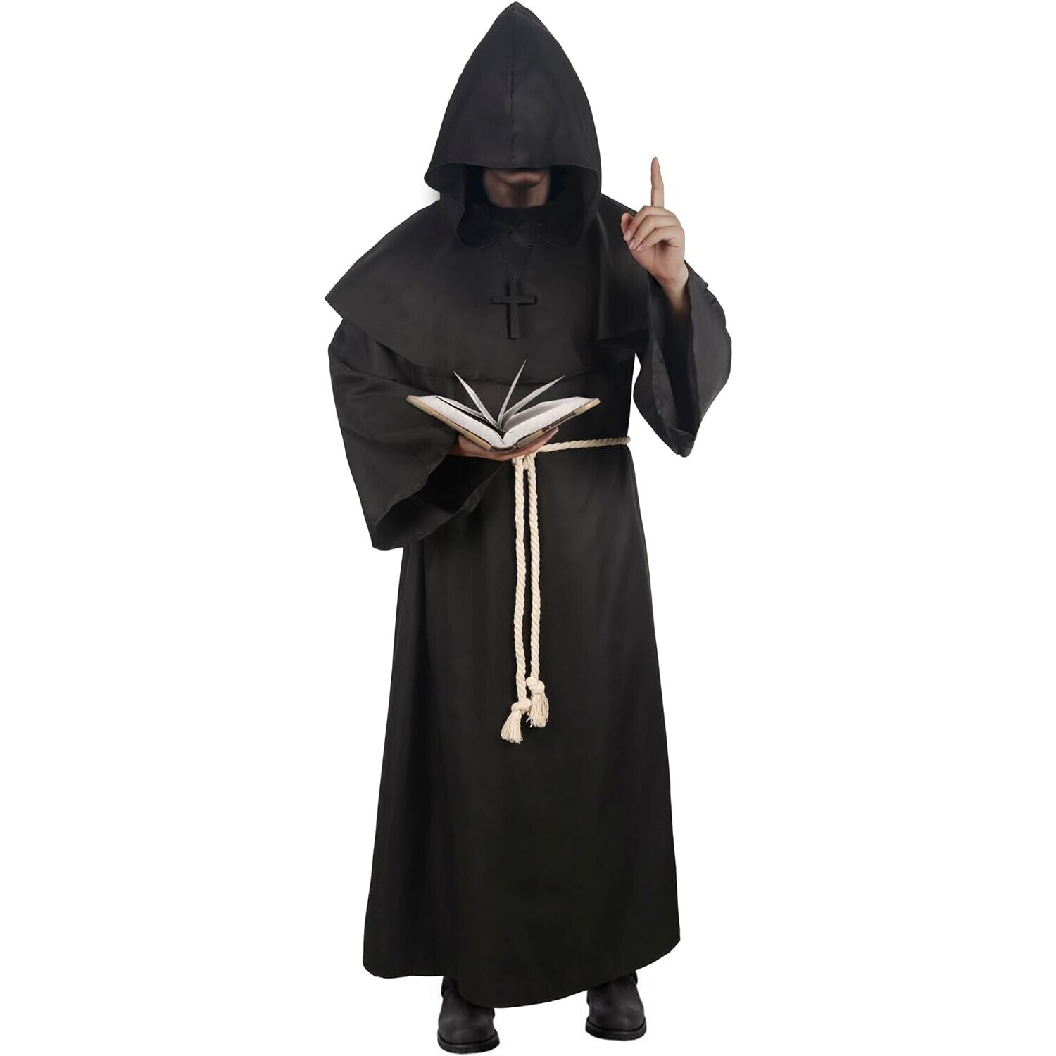 (Black, Small) Medieval Monk Priest Hooded Robe Cloak Renaissance Monk ...