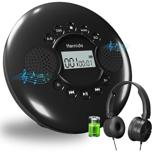 Hernido Portable Cd Player With Speakers Walkman Cd Player With