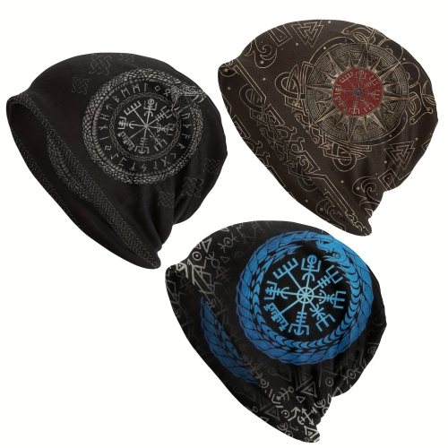 1pc Vegvisir Compass With Ouroboros And Runes Viking Thin Bonnet Hats ...
