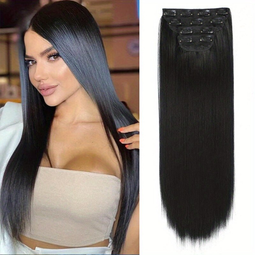 Long Straight Hair Extensions 50 8 Cm Clip In Synthetic Fiber Straight ...