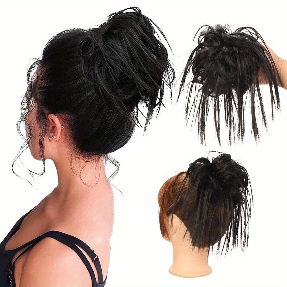 Messy Curly Hair Bun Extensions Synthetic Donut Elastic Rubber Band For ...