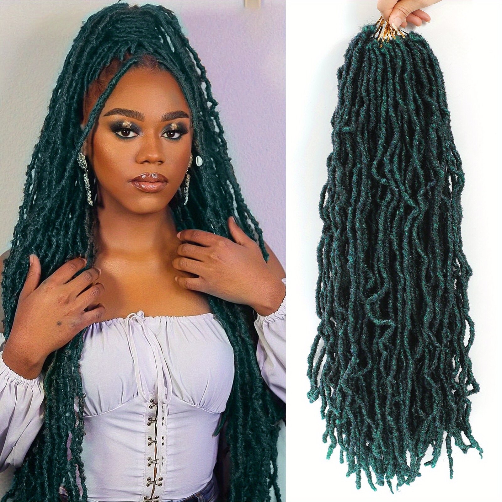 Dark Green 7 Pack Soft Locs Crochet Hair Extensions 12 Strands Pack ...