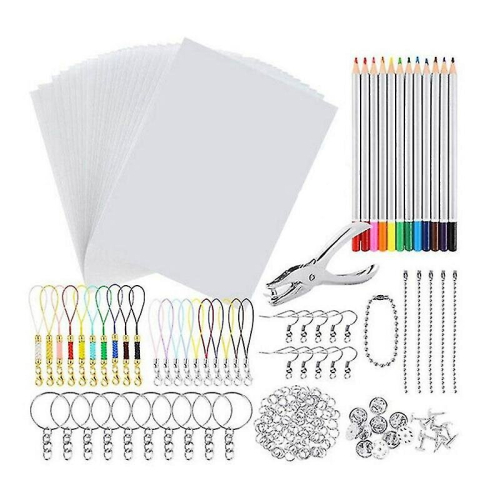 198 Pcs Shrinky Art Paper Heat Shrink Sheet Plastic Kit Hole Punch ...