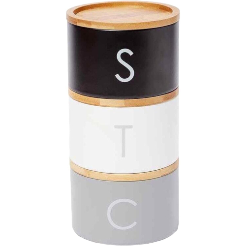 Stacking Metal Canisters Tea Coffee Sugar with Bamboo Lid Space Saving ...