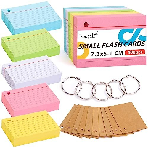 Koogel A8 Small Revision Cards, 500PCS Index Cards Flash Cards 75x45mm ...