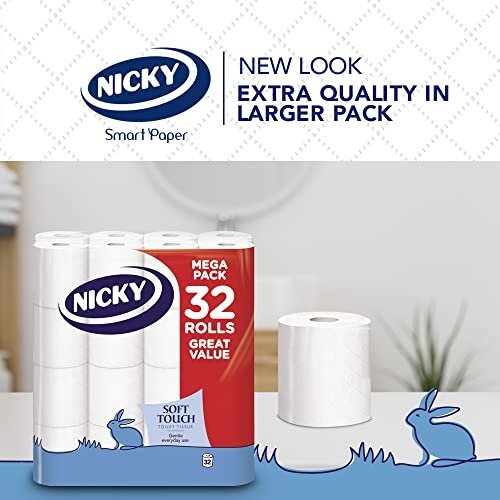 Nicky Soft Touch Toilet Tissue |Extra Value Pack ? 32 Rolls of Extra ...