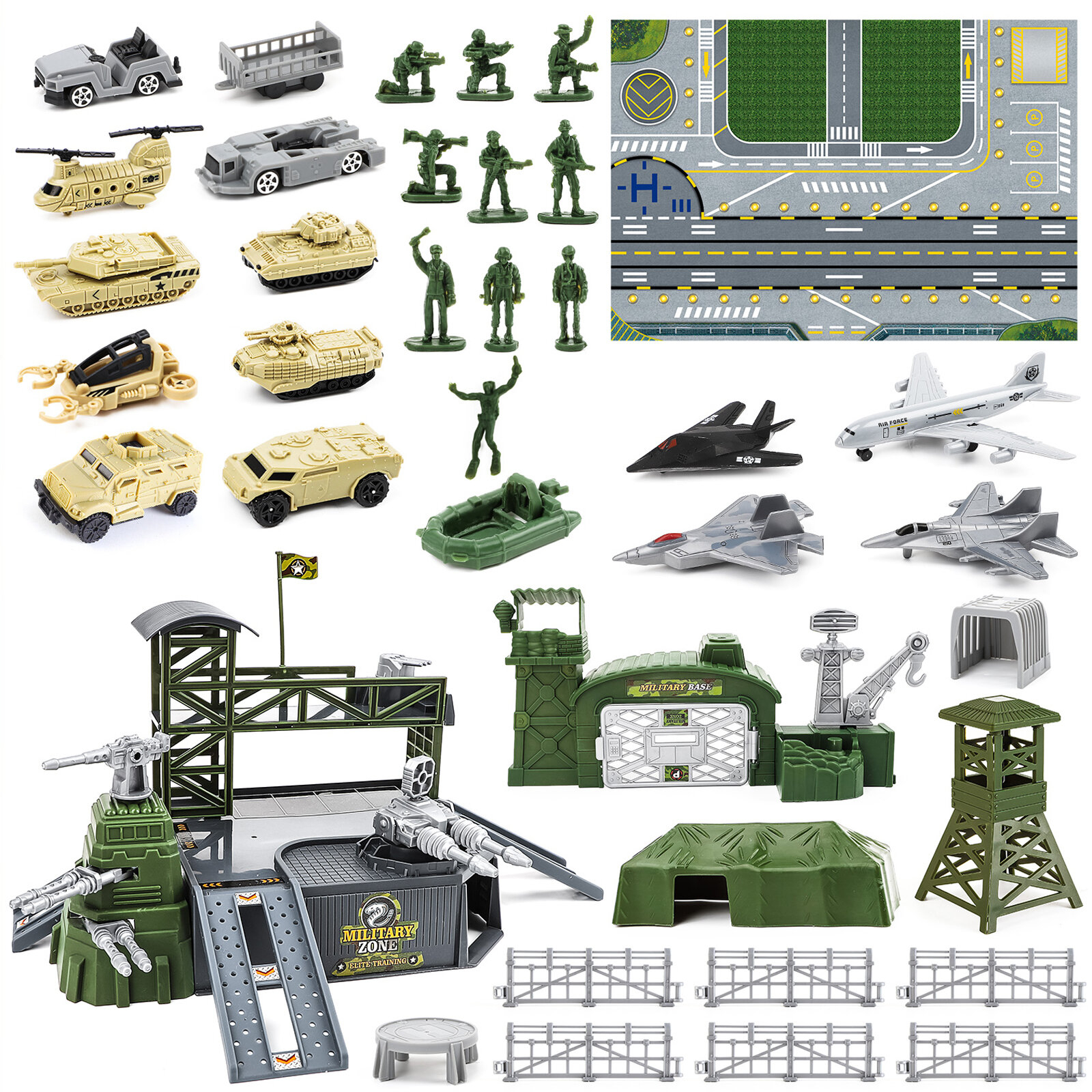 Army Men Playset Military Base Set with Military Vehicle Weapon Gear ...