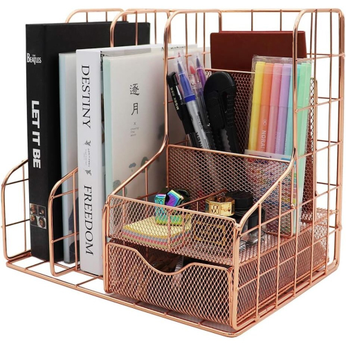Rose Gold Desktop Organizer Supplies Accessories Storage Box Desktop ...