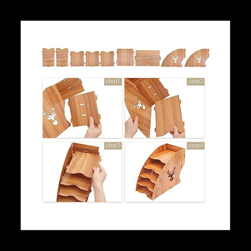 Spactz Wooden Invoice Bill Storage Rack Desktop Paper Organizer File ...