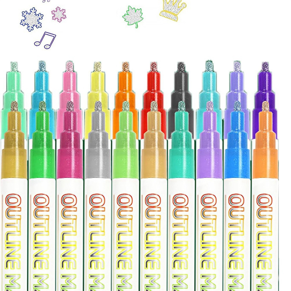 Spactz Metallic Outline Paint Markers, 20 Colors Shimmer Outline ...