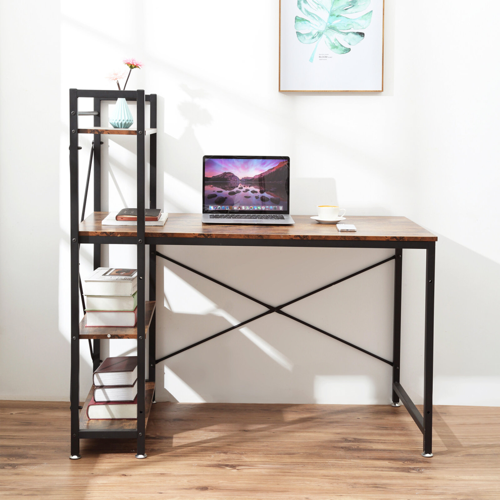 Desk 120 x 60 x 122cm Computer Desk With 4 layers of Storage Shelves Modern Industrial Style Office Desk for Studying and Working at Home
