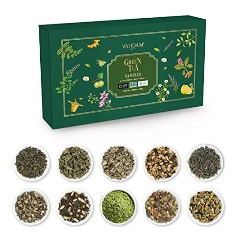 VAHDAM, Green Tea Sampler (10 Teas, 50 Serving) Exotic Loose Leaf Green Tea Blends | Gifts for ...
