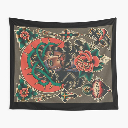 Tapestry 60x50inch Traditional Jesus tattoo flash sheet (Full Throw ...