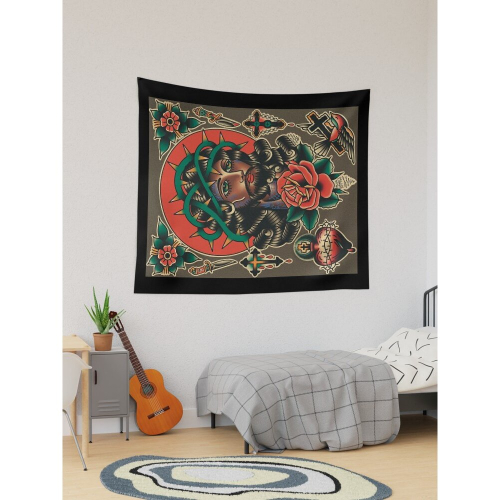 Tapestry 60x50inch Traditional Jesus tattoo flash sheet (Full Throw ...