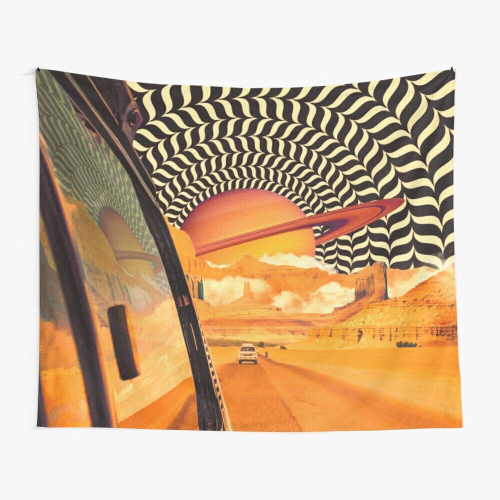 Tapestry 60x50inch Illusionary Road Trip 2 - OpArt Space Adventure Sci ...