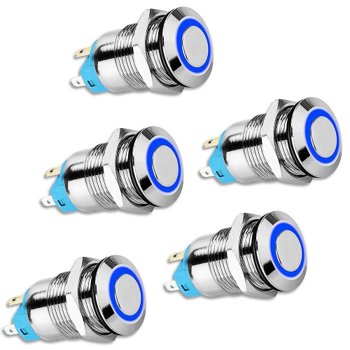 5pcs 12mm Latching Push Button Switch High Round Cap, Waterproof Metal ...