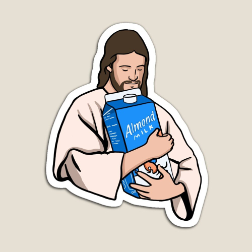 Fridge Magnets Jesus Loves Almond Milk (Herbivore Jesus Holding Almond ...