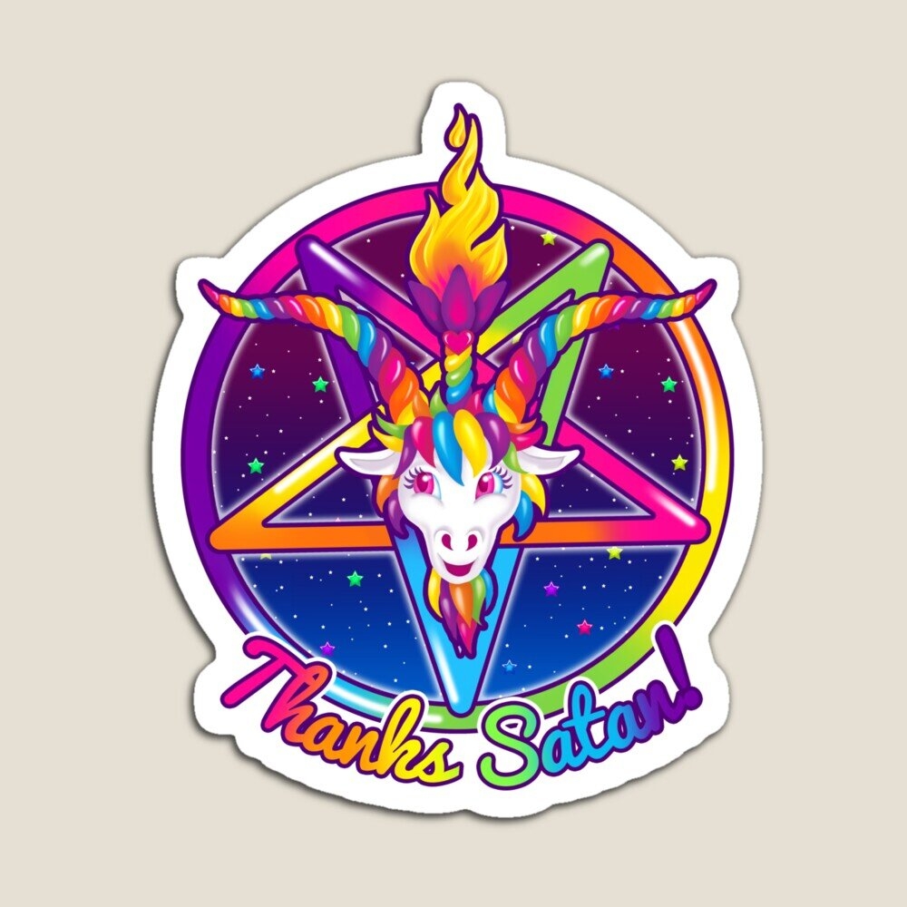 Fridge Magnets 1997 Neon Rainbow Thanks Satan Baphomet Pentagram Sigil ...