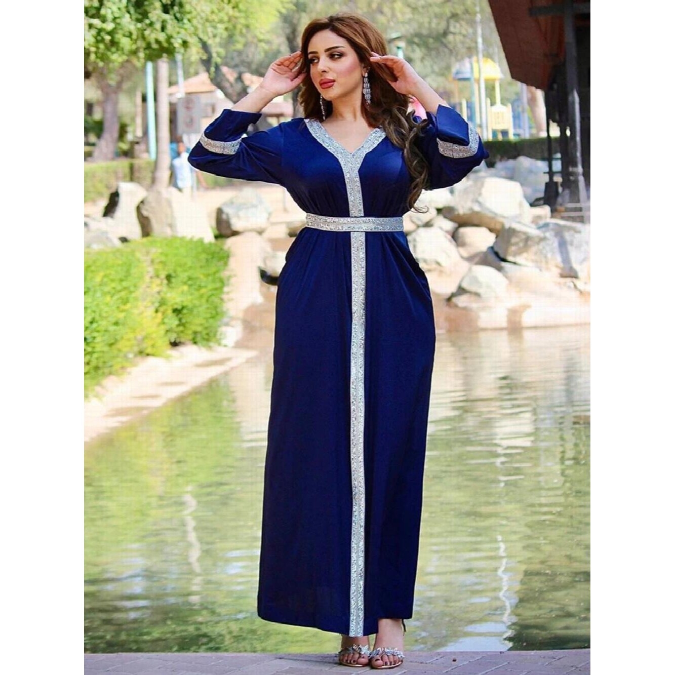 Arab Party Dress Diamonds Women Jalabiya Moroccan Kaftan Arabian ...