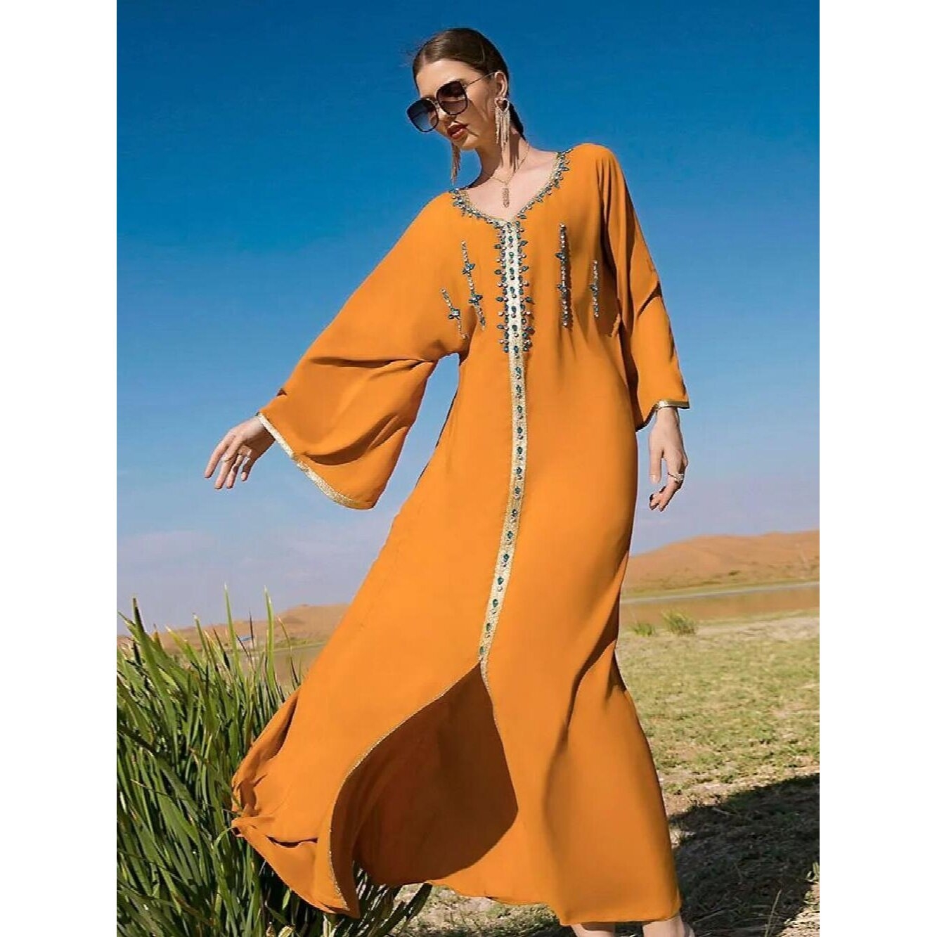 Ramadan Eid Mubarak Kaftans Evening Dresses For Women Satin Abaya Dubai Turkey Islam Arabic ...