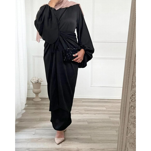 Middle East Abaya Set Women Muslim Islamic Satin Long Dress and Wrap ...