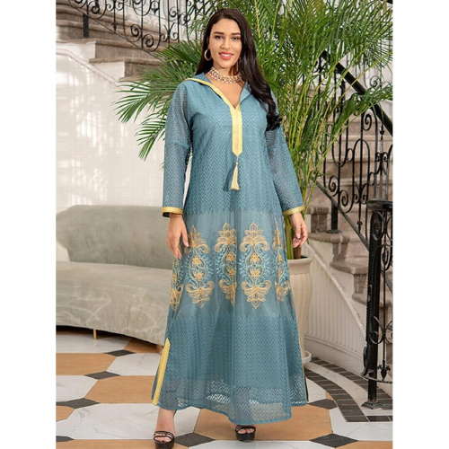 Embroidered Moroccan Djellaba Long Arabic Dress Tassel Caftan Party ...