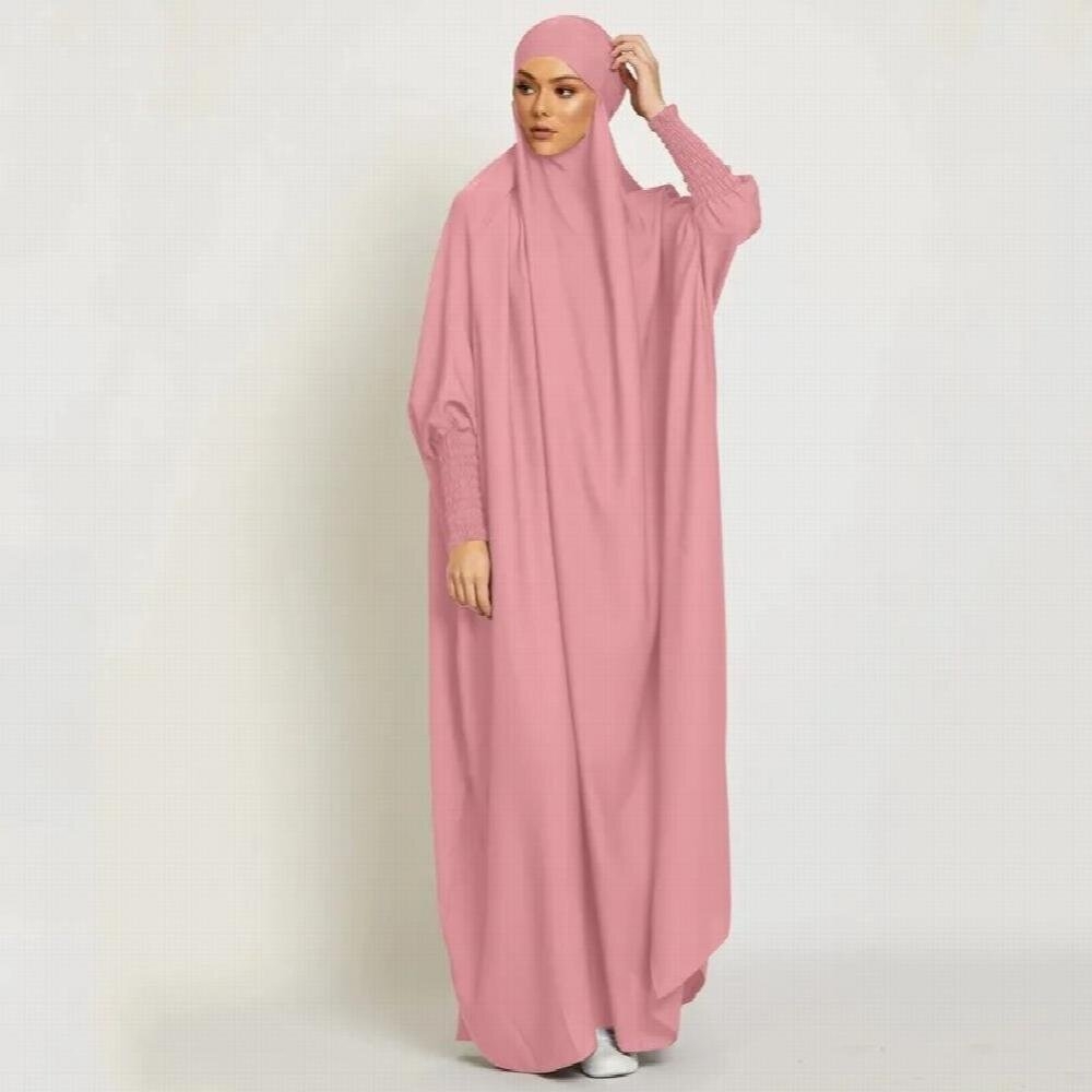 Eid Modest Hooded Abaya Islam Prayer Dress Pleate Sleeve Jilbab 1 Piece ...