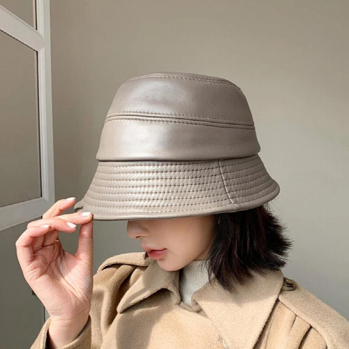 Japanese Bucket Hat Women Big Birm Sun Shade 100% Leather Fisherman ...