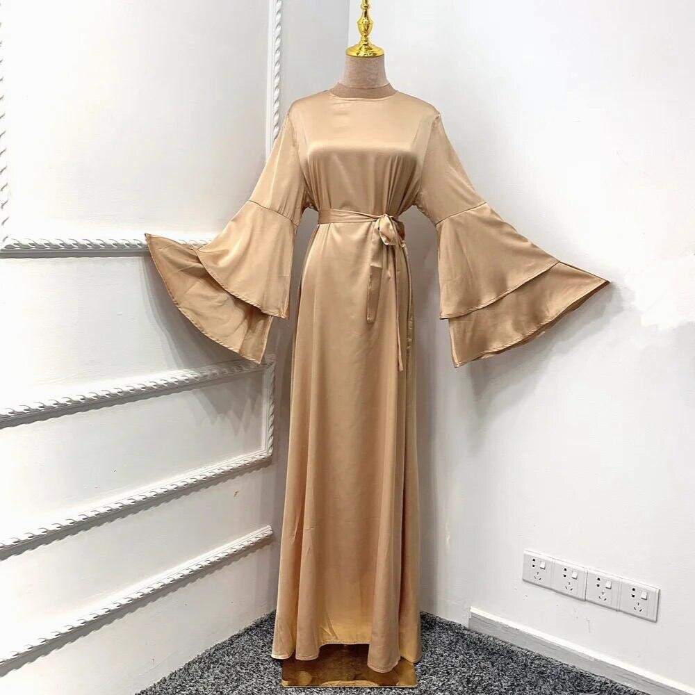 Eid Mubarak Satin Muslim Hijab Dress Ramadan Abayas for Women Dubai Caftan Robe Maxi Dresses ...