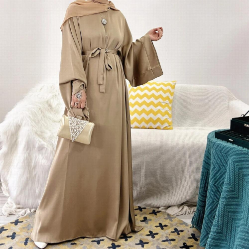 Satin Abaya Dubai Turkey Muslim Hijab Dress Islam Clothing Plain Belted Abayas for Women African ...