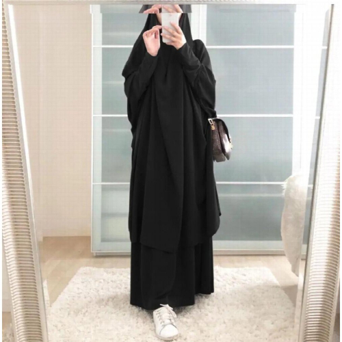 Two Pieces Set Ramadan Muslim Long Hijab Dress Women Conservative Full ...