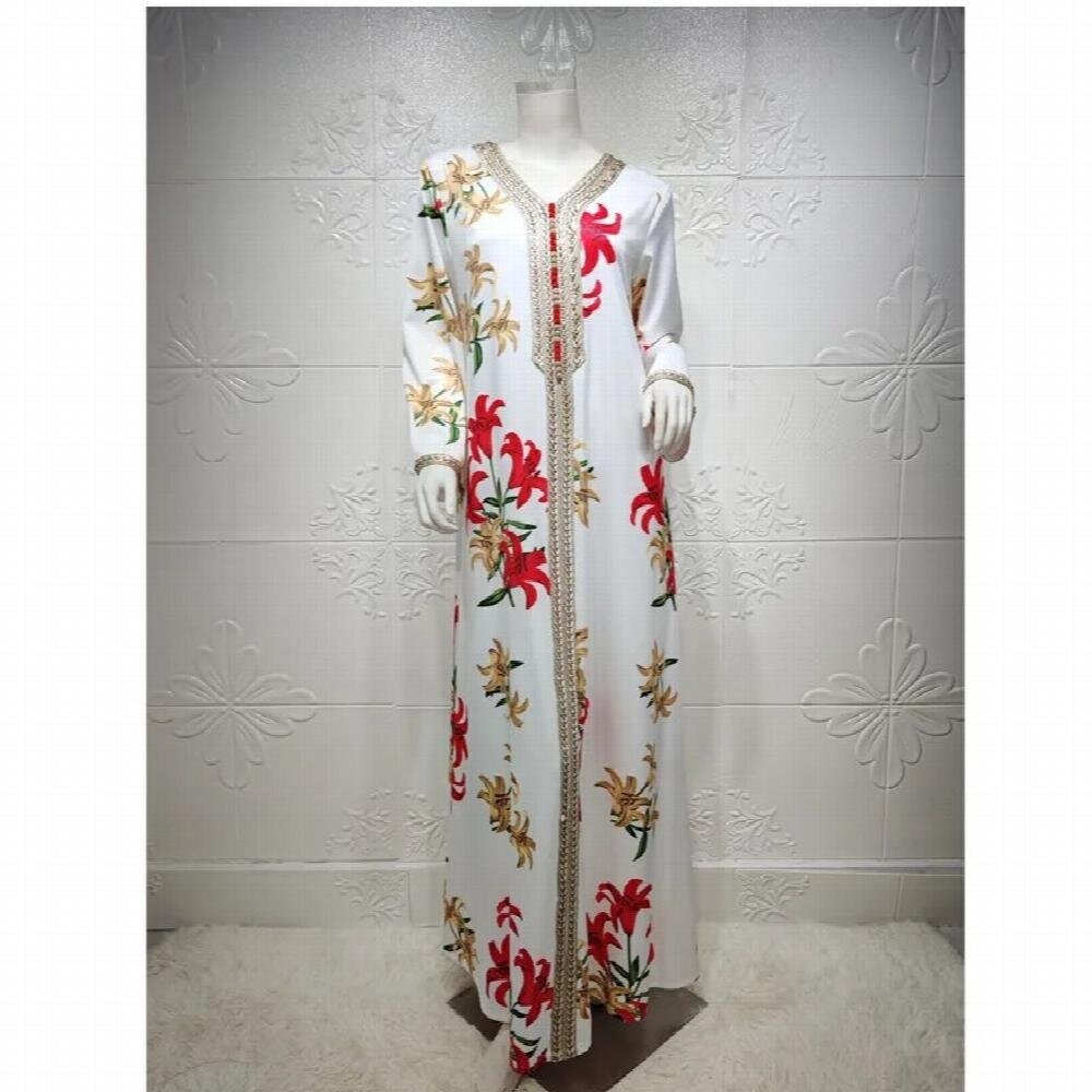 Moroccan Muslim Abaya Women Floral Print Long Maxi Dress Dubai Kaftan ... Moroccan Muslim Abaya Women Floral Print Long Maxi Dress Dubai Kaftan ...