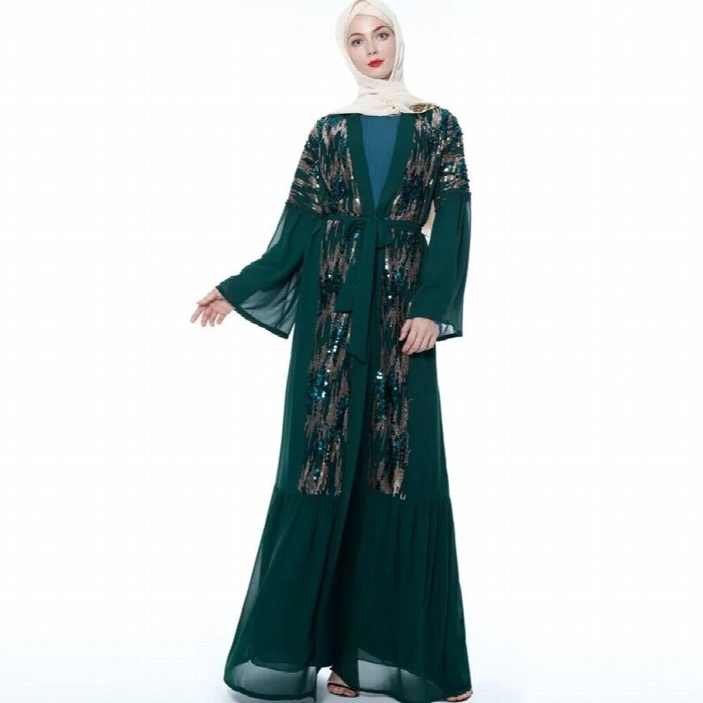 Sequin Abaya Kimono Dubai Muslim Hijab Dress Abayas For Women Moroccan Kaftan Caftan Prayer ...