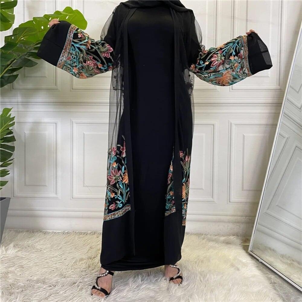 Ramadan Mesh Open Abayas for Women Dubai Abaya Kimono Turkey Muslim Hijab Dress Islam Clothing ...
