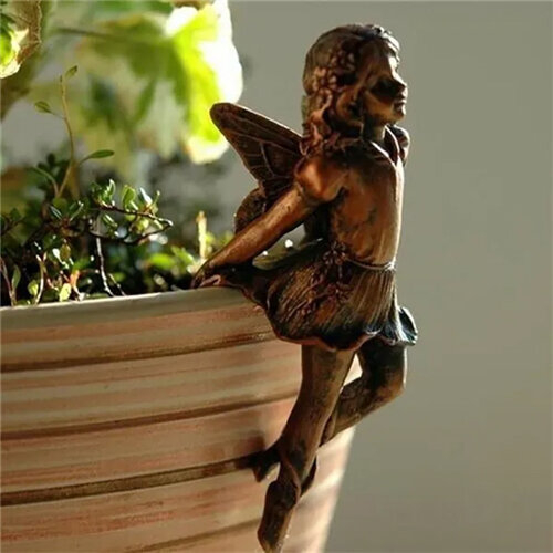 (D) Hanging On Flower Pot Edge Fairy Girl Resin Figurine Garden Statue ...