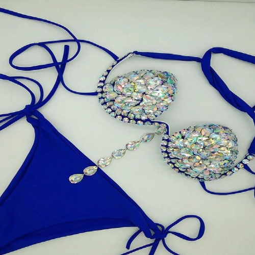 Rhinestone Bikini Set Bling Stones Swimwear Diamond Women Sexy Halter ...