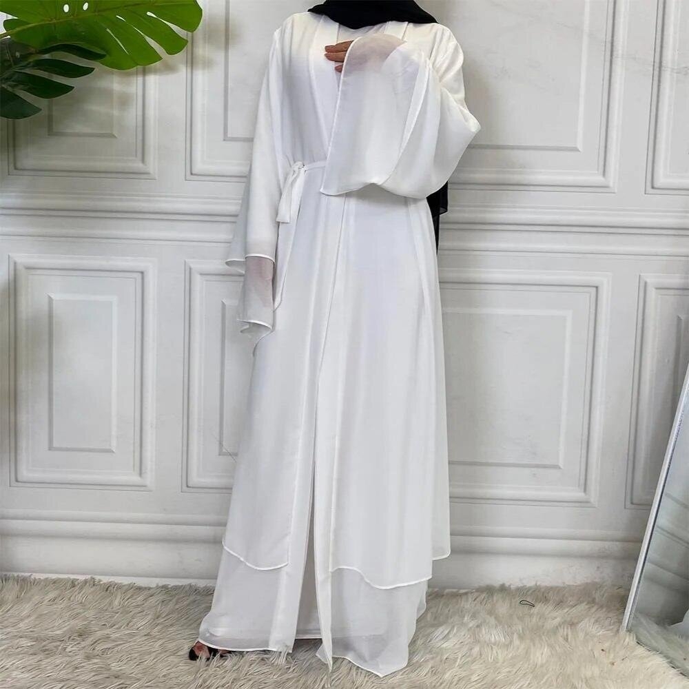 Women Muslim Chiffon Kimono Maxi Dress Dubai Turey Open Abaya Islamic Jalabiya Cardigan Arab ...